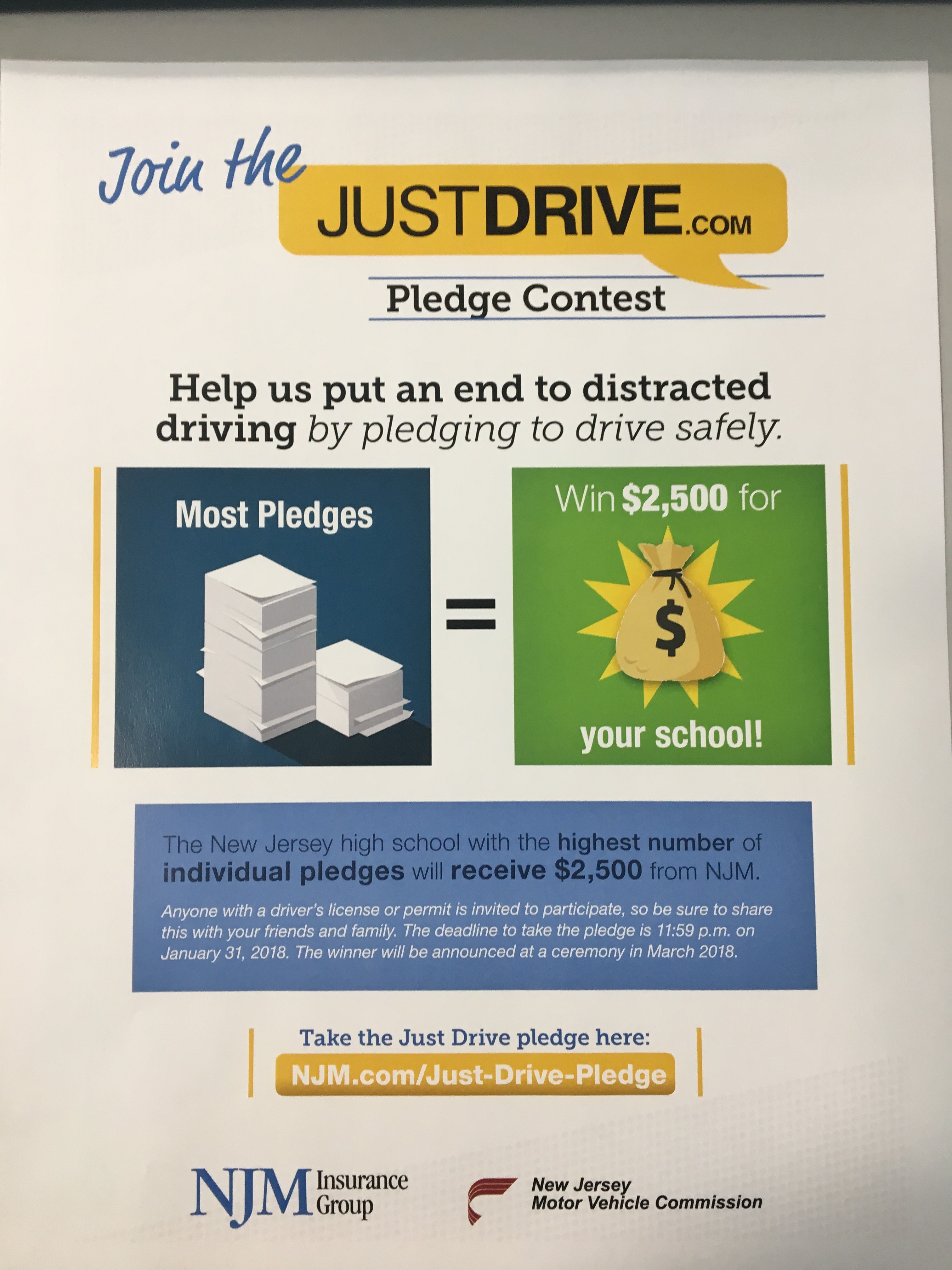 JUST DRIVE Pledge Contest ! Your School can win $2500! | Prevention Works